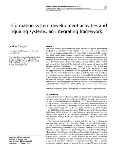 Pdf Information System Development Activities And Inquiring Systems
