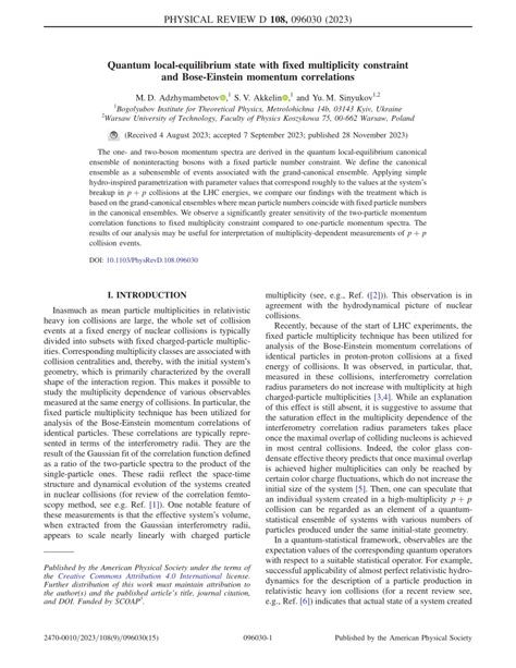 Pdf Quantum Local Equilibrium State With Fixed Multiplicity Constraint And Bose Einstein