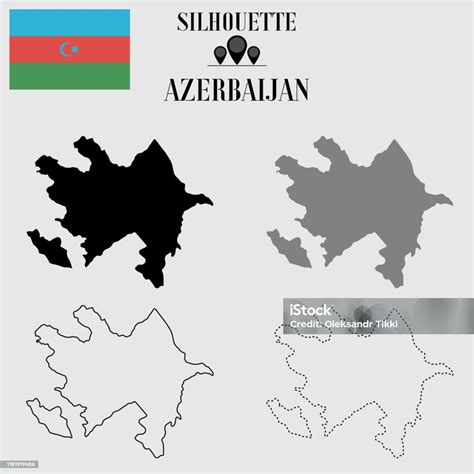 아제르바이잔 개요 세계지도 단색 대시 라인 윤곽 실루엣 국기 벡터 일러스트 디자인 배경에 고립 개체 요소 국가 설정에서 기호 가정 생활에 대한 스톡 벡터 아트 및 기타