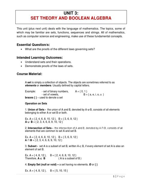 Set Theory And Boolean Algebra Unit 3 Pdf Set Mathematics