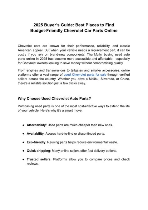 PPT 2025 Buyers Guide Best Places To Find Budget Friendly Chevrolet Car Parts Online