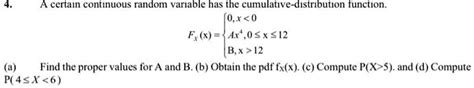 Solved A Certain Continuous Random Variable Has The Cumulative