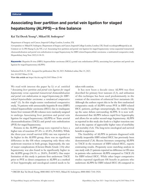 Pdf Associating Liver Partition And Portal Vein Ligation For Staged Hepatectomy Alpps—a Fine