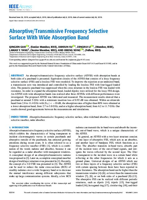 Pdf Absorptivetransmissive Frequency Selective Surface With Wide