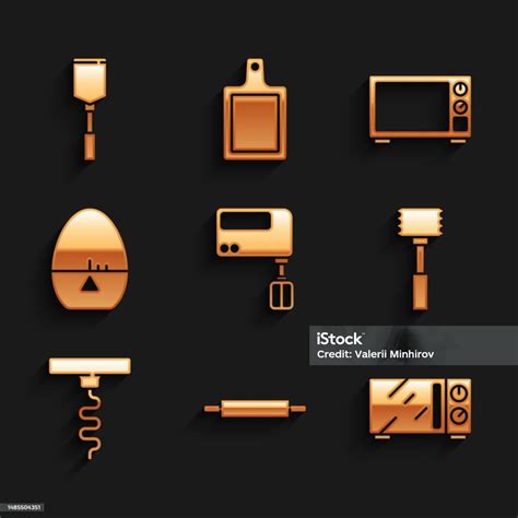 전기 믹서 롤링 핀 전자 레인지 주방 망치 와인 코르크 마개 타이머 및 주걱 아이콘을 설정합니다 벡터 가정 생활에 대한 스톡 벡터 아트 및 기타 이미지 Istock