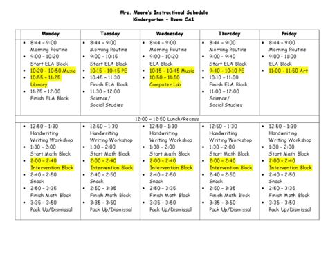 Instructional Schedule Pdf