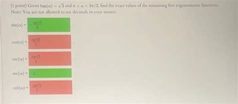 Solved Point Determine The Exact Values Of The Following Chegg
