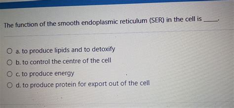 Solved The Function Of The Smooth Endoplasmic Reticulum Chegg