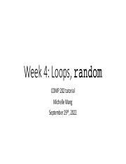 Week4 Slides Pdf Week 4 Loops Random COMP 202 Tutorial Michelle Wang
