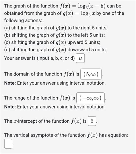 Solved The Graph Of The Function F X Log X Can Be Chegg Com