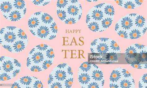 인사말 배너 엽서 또는 파스텔 색상의 부활절 달걀 패턴이있는 수평 포스터에 대한 행복한 부활절 디자인 부활절 포장 광고 및 인쇄를 위한 템플릿 개념에 대한 스톡 벡터 아트