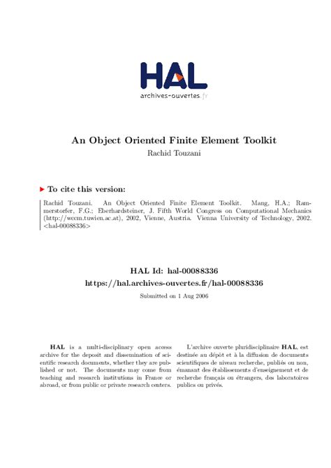 Pdf An Object Oriented Finite Element Toolkit