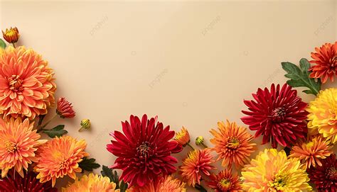 A Border Of Colorful Mums Against A Warm Beige Background Mums Chrysanthemums Fall Flowers