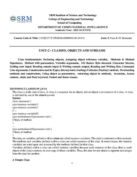 Unit 2 Programming In Java Unit 2 Srm Institute Of Science And
