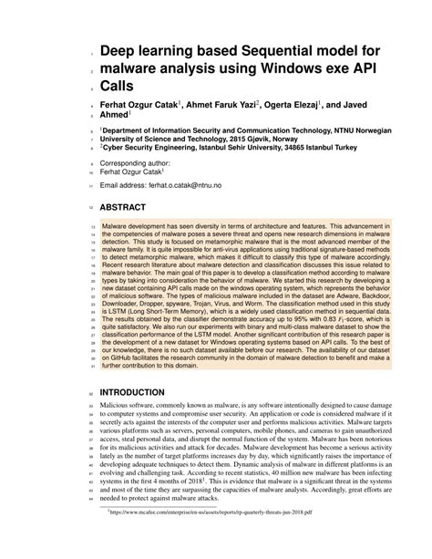 Pdf Deep Learning Based Sequential Model For Malware Analysis Using Windows Exe Api Calls