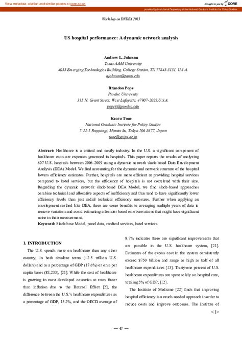 Pdf Us Hospital Performance A Dynamic Network Analysis