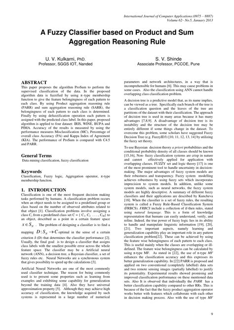 Pdf A Fuzzy Classifier Based On Product And Sum Aggregation Reasoning
