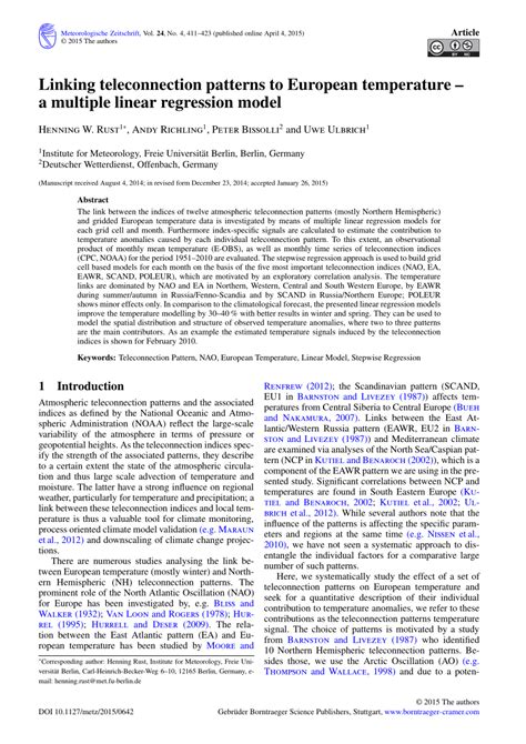 Pdf Linking Teleconnection Patterns To European Temperature A Multiple Linear Regression Model