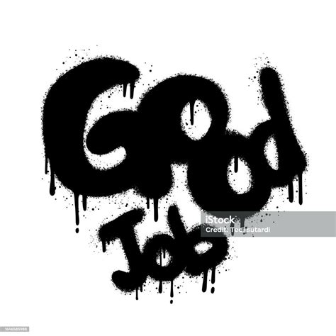흰색 위에 검은색으로 오버레이 스프레이로 좋은 작업 글꼴 그래피티를 뿌렸습니다 인쇄 배경 포스터 스티커를 위한 벡터 그림 Yarn Bombing에 대한 스톡 벡터 아트 및