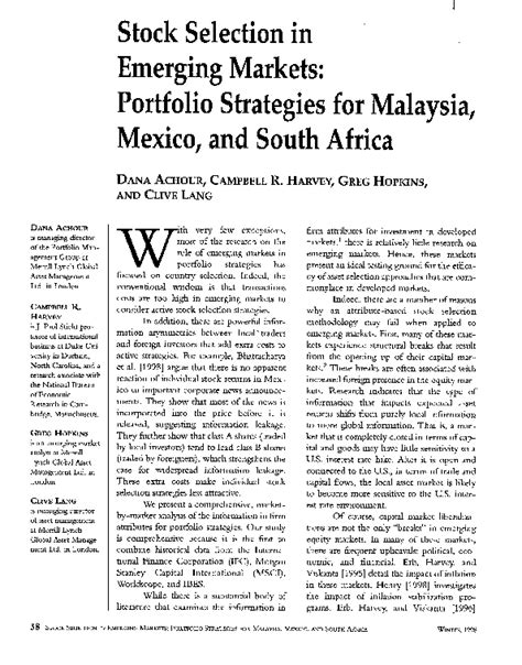 Pdf Stock Selection In Emerging Markets Portfolio Strategies For