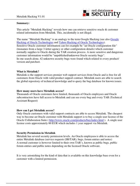 oracle metalink hacking us pdf oracle database computer security