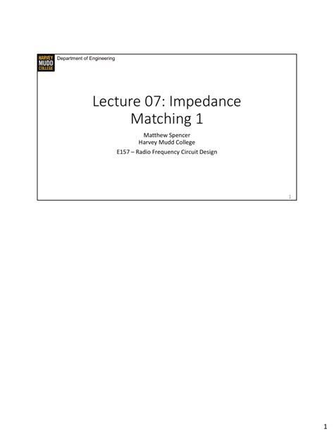 [pdf] Lecture 07 Impedance Matching 1 Matthew Spencer Harvey Mudd Pdf Document 741728