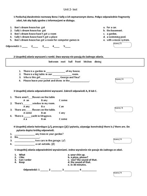 Klasa 5 Test Unit 2 Pdf