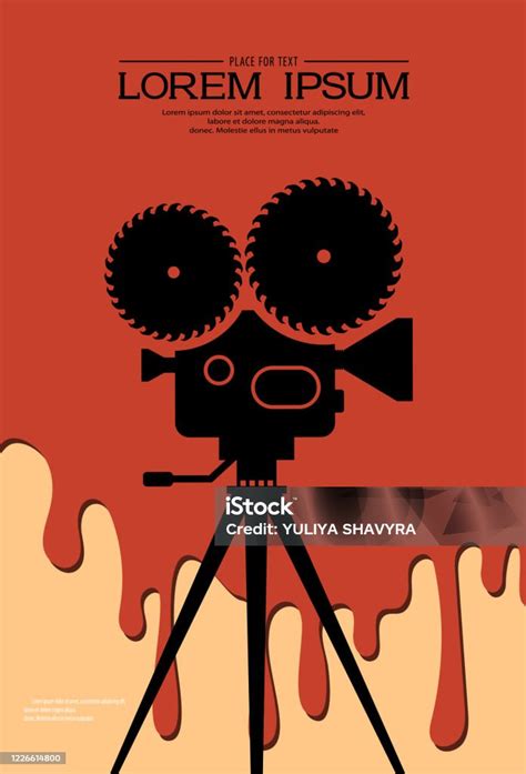 축제 공포 영화에 대한 템플릿입니다 혈액 방울의 배경에 원형 톱과 죽음의 영화 프로젝터의 실루엣 배너 전단지 티켓용 필름 디자인 복고풍 영화 배경입니다 무서운 영화관 10