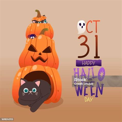잭 오 랜턴과 함께 귀여운 검은 고양이 트릭 오어 트릿 포스트 할로윈 축하를 위한 배너 벡터 일러스트레이션 10월에 대한 스톡 벡터 아트 및 기타 이미지 Istock