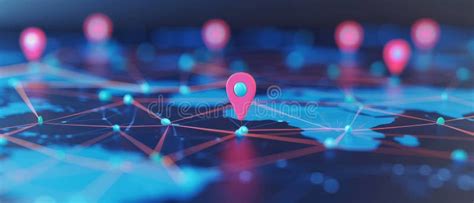 Global Network Connection Location Pin On Abstract World Map With Interconnected Lines And