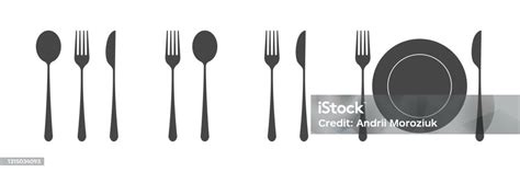설거지 숟가락 포크 칼 과 접시 아이콘 세트 메뉴 로고 칼 실루엣 벡터 그림입니다 검은색에 대한 스톡 벡터 아트 및 기타 이미지 Istock