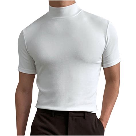Dovford Mens Summer Mock Turtleneck T Shirt Solid High Collar Short