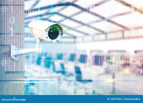 CCTV Camera Binary Numbers And Office Background Editorial Stock Photo