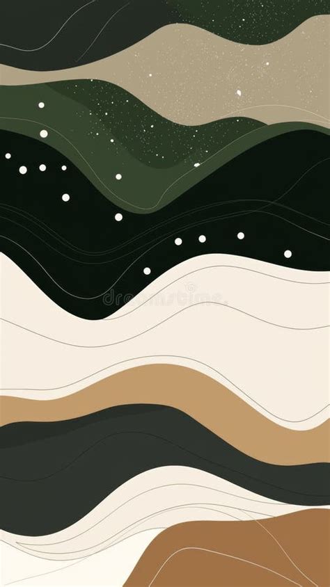 Modern Abstract Background Featuring Overlapping Wavy Shapes In Various Shades Of Green Beige
