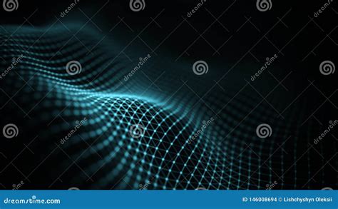 Abstract Futuristic Background Wave With Connecting Dots And Lines On Dark Background Stock