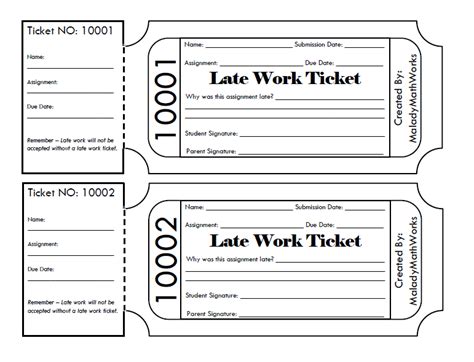 Late Homework Ticketpass Late Homework Middle School Math Homework