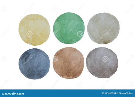 A Palette Of Bright Watercolor Colors In Circles On A White Back Stock