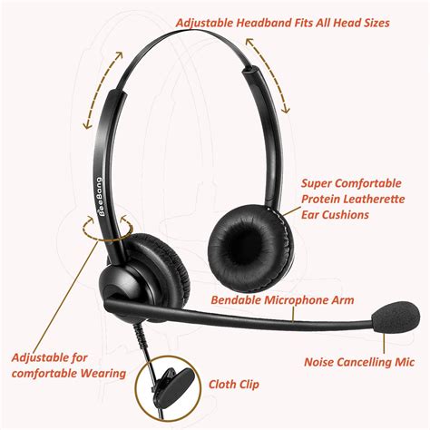 Beebang Dual Ear Rj Telephone Headset With Noise Cancelling Microphone Compatible With For
