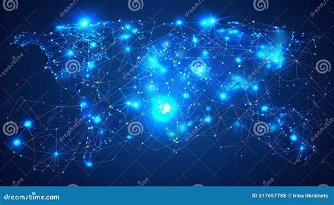 Digital World Map Design With Glowing Nodes And Connecting Lines Conceptual Network Connections
