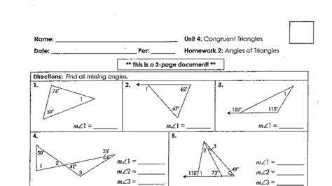 Unit 4 Congruent Triangles Homework 2 Angles Of Triangles Studocu
