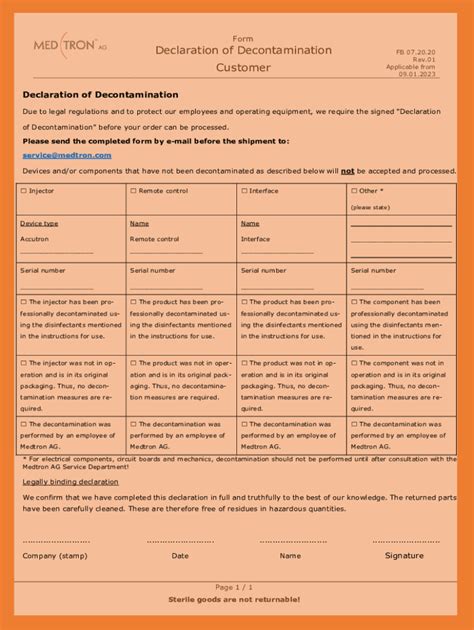 Fillable Online Declaration Of Decontamination Clearance Form Fax Email
