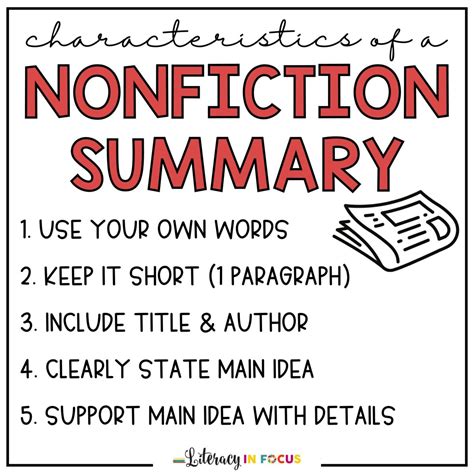 Anchor Chart For Teaching Nonfiction Summarizing Literacy In Focus Worksheets Library