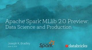 Apache Spark MLlib Preview Data Science And Production PDF
