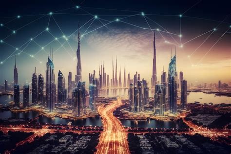 Premium Ai Image Smart City And Abstract Dot Point Connect With Gradient Line And Aesthetic