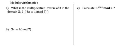 Solved Modular Arithmetic A What Is The Multiplicative