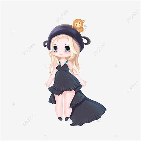 q版卡通手繪穿裙子女生猴年帶帽子可愛女孩 卡通手繪 可愛 女孩素材圖案，psd和png圖片免費下載