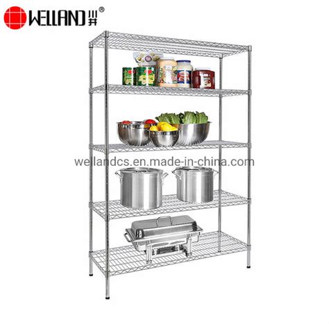 Industrial Storage Shelving Kitchen 5 Tier Heavy Duty Chrome Steel Wire