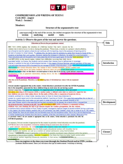 S01 S2 Material Structure Of The Argumentative Text August 2022 Pdf
