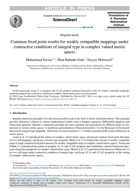 Pdf Common Fixed Point Results For Weakly Compatible Mappings Under Contractive Conditions Of