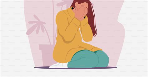 스트레스 불안 외로움 절망 좌절 삶의 문제 개념 젊고 우울하고 화가 난 절망적인 여성 캐릭터는 얼굴을 덮고 울고 있습니다 불경기 만화 벡터 일러스트레이션 벡터